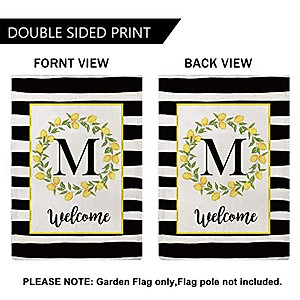 Welcome Farmhouse Decorative Garden Flags with Letter M/Lemons Wreath Double Sided House Yard Patio Outdoor Garden Flags Small Garden Flag 12.5×18 Inch (M)