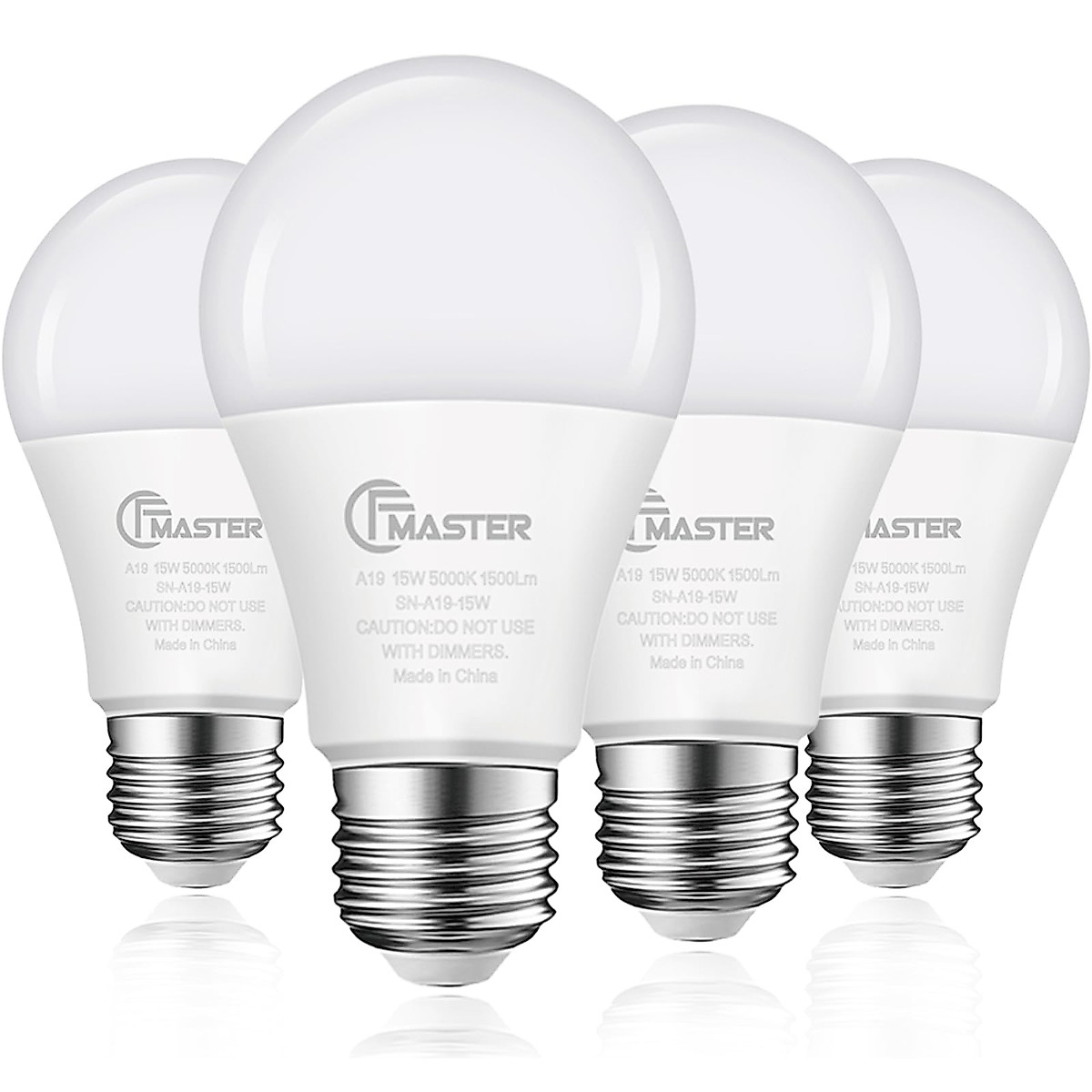 CFMASTER A19 LED Light Bulb, LED Bulbs 100 Watt Equivalent, 5000K Daylight Light Bulbs, 1500 Lumens, E26 Standard Base Lightbulb, Non-Dimmable 15W Bright White Bulbs for Home, ETL Listed(4-Pack)
