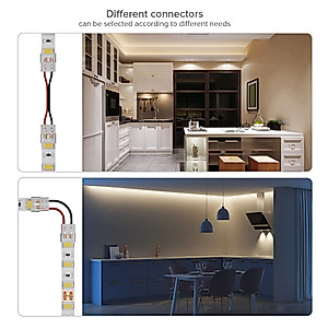SEZO 3528 5630 5730 5050 UV Light Strip Connectors Kit 12PCS 2PIN 10mm Transparent Unwired Gapless Solderless LED Light Strip to Wire Connectors + 6PCS 15cm Long 20AWG Extension Wire
