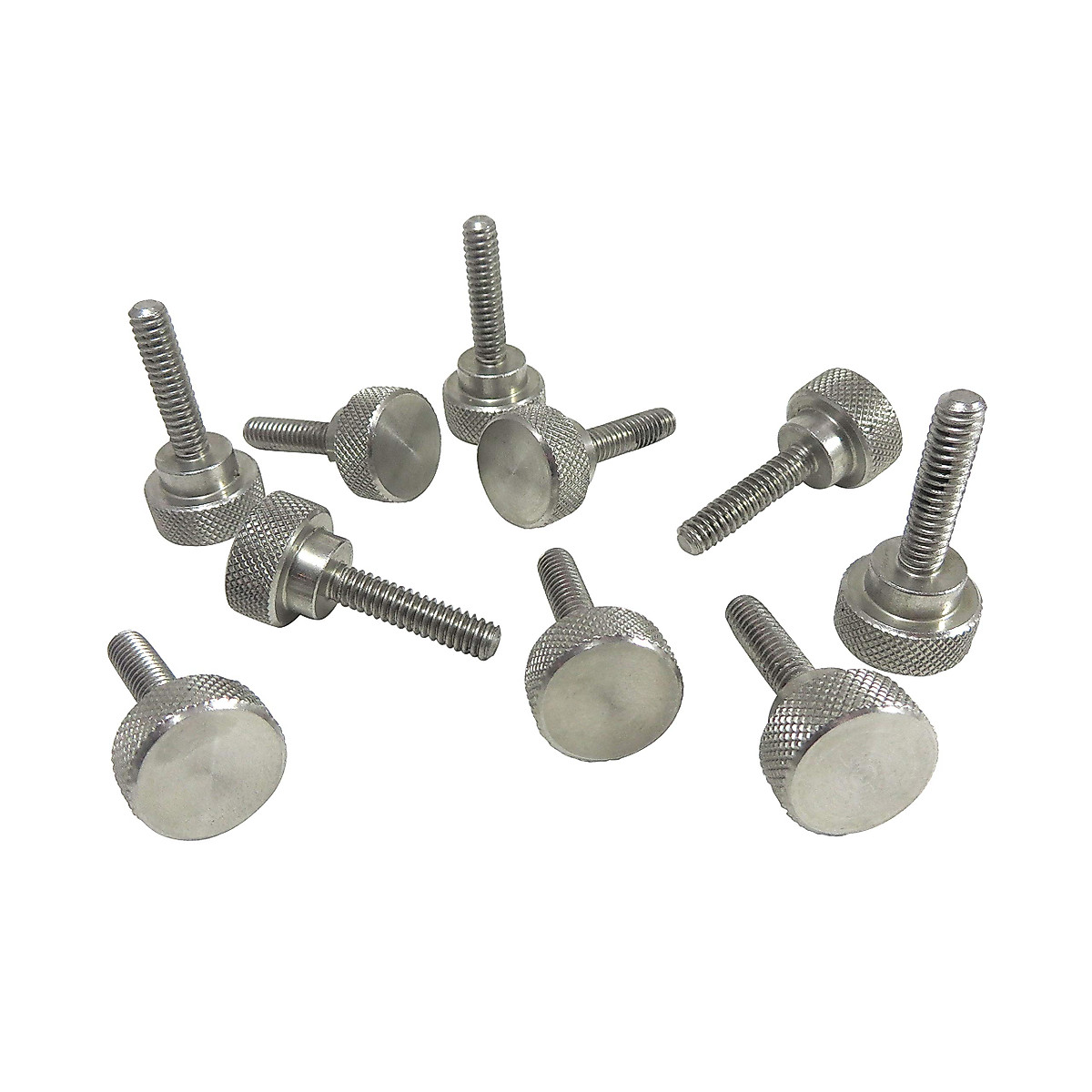 10 Pack 8-32 x 3/4 Inch Threads 303 Stainless Steel Diamond Knurled Thumb Screws Knobs with Straight Shoulders Right-Hand Threads SAE Flat Tip Uncoated