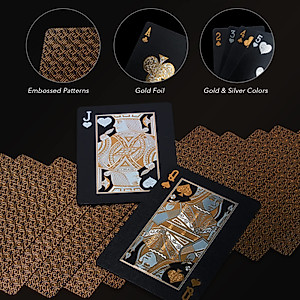 INTEGEAR 2 Decks of Playing Cards, Gold 3D Embossed Patterned Poker Cards Plastic PET Waterproof Playing Cards Luxury Magic Trick Game Tool Gift Reusable Party Decoration