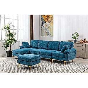 YeBingZhi 114.42" L Shape Corner Sofa with Ottoman U Shaped Long Couch for Living Room 5 Seat Sofa with Chaise Comfortable Deep Seat Modern Large Sectional Sofa for Home Apartment Office (Teal Blue)