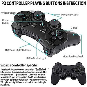 Kolopc Wireless Controller Compatible for PS3 Console, Double Vibration, 6-Axis Gyro Sensor, Upgraded Joystick Motion Gamepad with Charging Cable (Black Skull and Galaxy)
