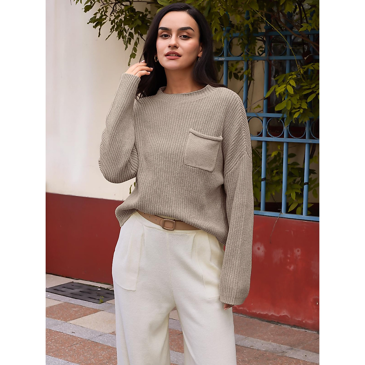 LILLUSORY 4 Piece Outfits For Women Fall Oversized Sweater Top And Pants Set