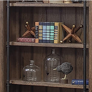 Martin Furniture Avondale 8' Tall Bookcase Wall with Ladder, Storage Organizer, Display Shelf for Office, Brown