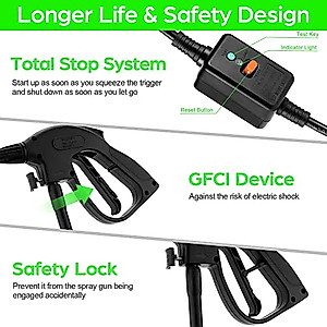 Suyncll Electric Pressure Washer - 2.2GPM Power Washers Electric Powered with 360° Spinner Wheel, 5 Quick Connect Nozzles, 500ML Foam Cannon, Total Stop System Cleans Cars/Fences/Patios, 1800W(Green)