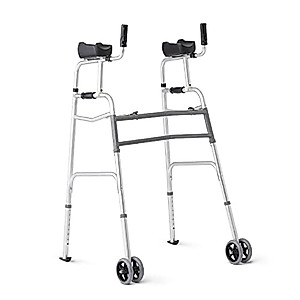 Medline Upright Walker with 5” Dual Wheels, Forearm Walker with Armrests, Height Adjustable, 300lb Weight Capacity