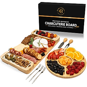 Bambüsi Charcuterie Board Gift Set - Cheese Board & Serving Tray - Large Bamboo Charcuterie Boards - Unique for Women - Housewarming Gifts for New Home, Wedding Gifts for Couples 2024