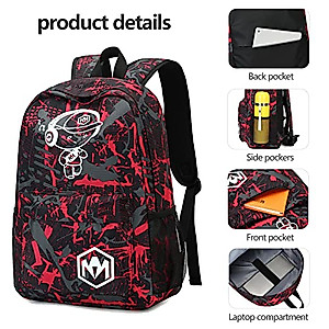Bluboon School Backpack for Boys Teens Bookbag Travel Daypack Kids Girls Lunch Bag Pencil Case (Red-3pcs)