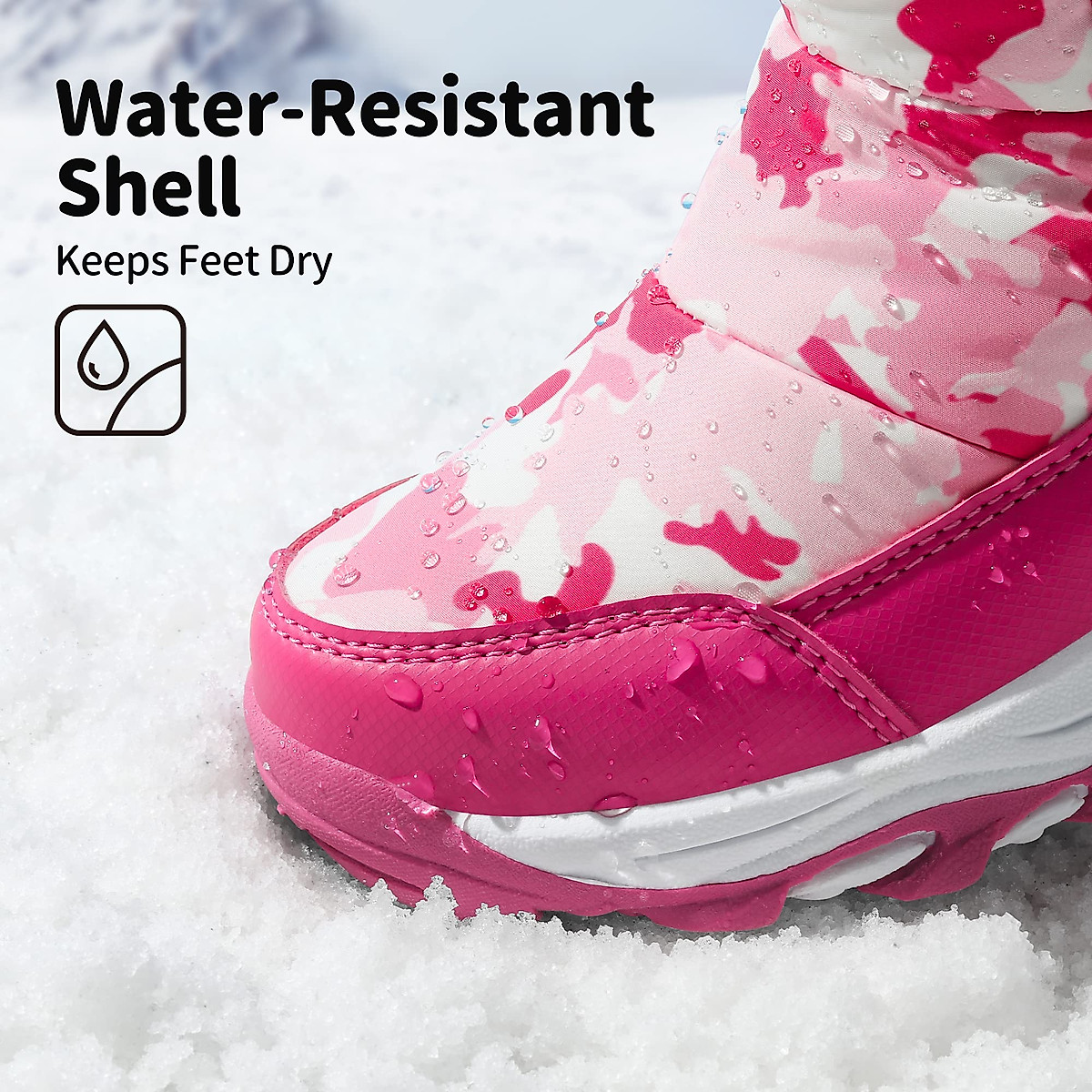 DREAM PAIRS Boys Girls Snow Boots Waterproof Hook and Loop Mid Calf Faux Fur Lining Winter Shoes for Little/Big Kids,Size 2 Little Kid,Rose Red,SDSB2222K