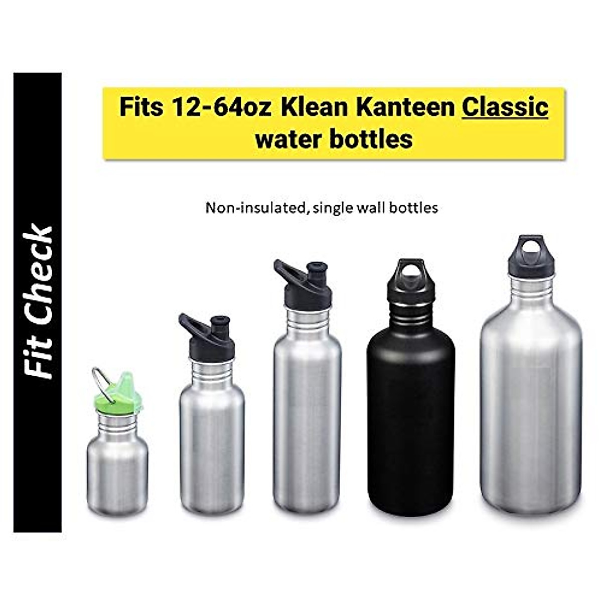 Standard-Mouth Replacement Flip Lid compatible with Hydroflask, Simple Modern Ascent, Classic Klean Kanteen. (Black)