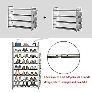 SUOERNUO Shoe Rack Storage Organizer 4 Tier Free Standing Metal Shoe Shelf Compact Shoe Organizer with Side Bag for Entryway Closet Bedroom, Grey