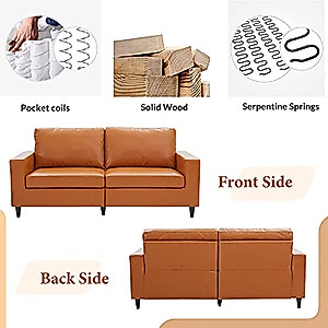 EMKK 75 inch Large Sofa, Modern 3 Seater Couch Furniture, Three-seat Classic PU Leather Settee Back for Living Room, Apartment and Small Space, Gray, Brown