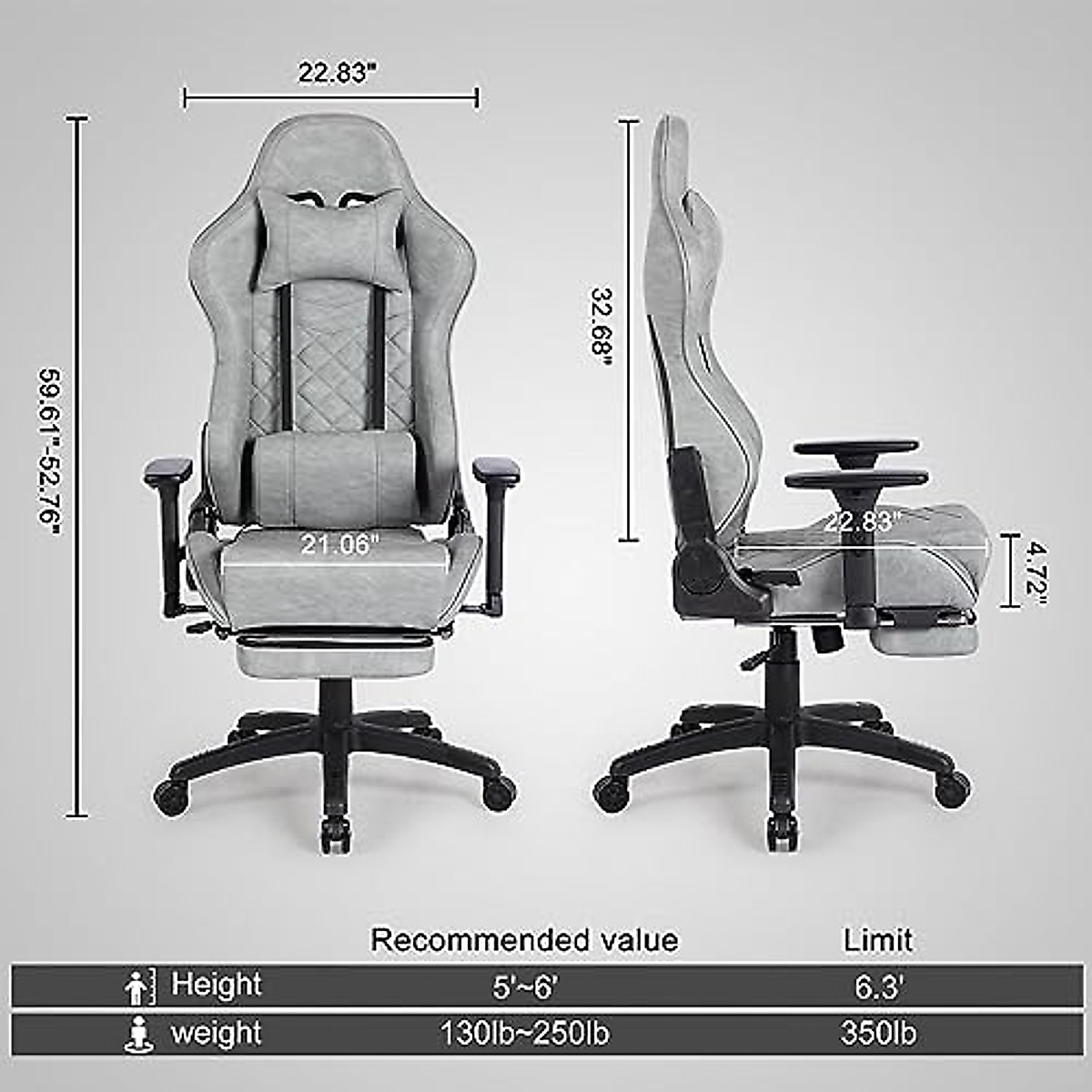 Blue Whale Massage Gaming Chair for Adults and 350LBS Reinforced Base,Thickened Seat Cushion, Adjustable Armrest, Big and Tall Ergonomic Office Computer Chair
