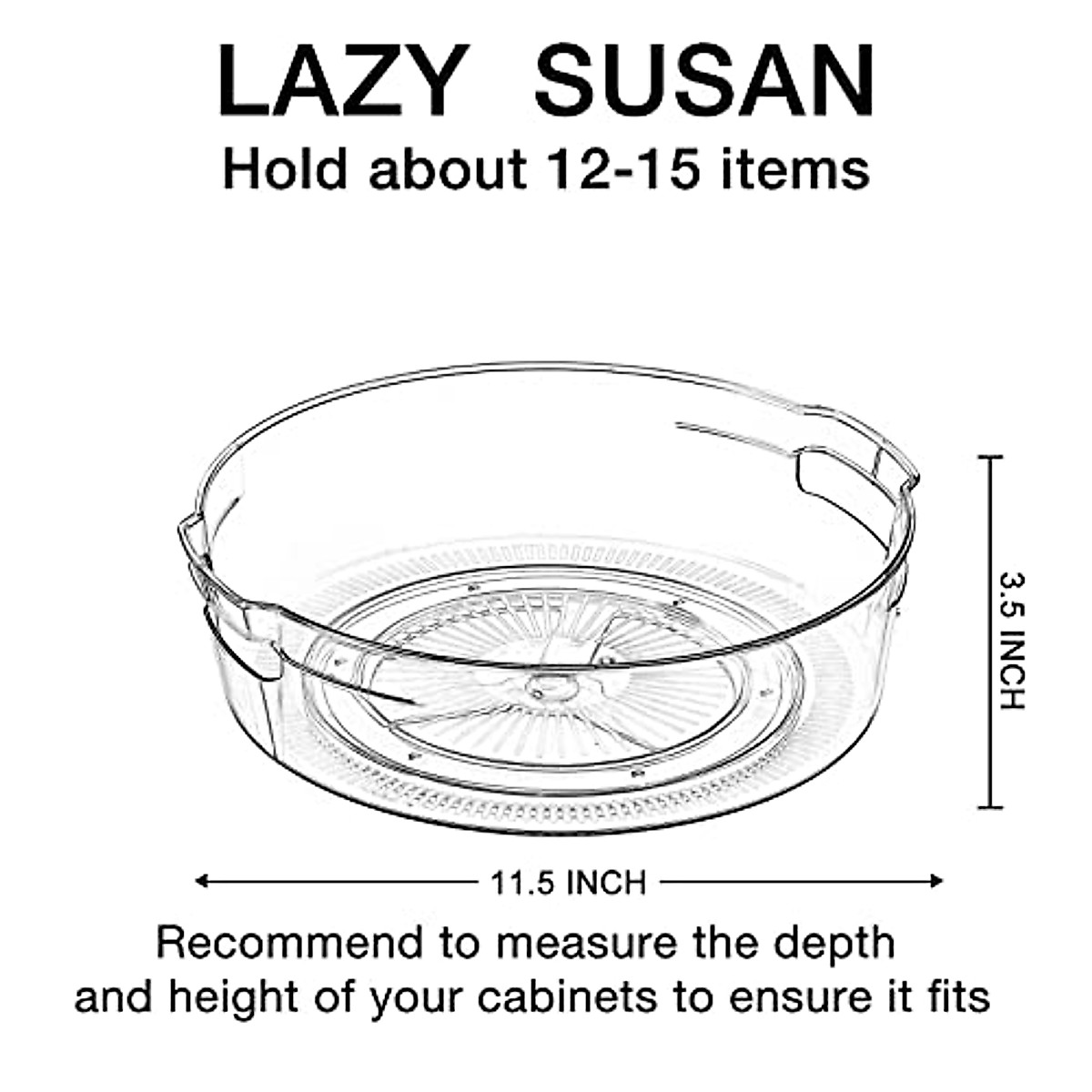 4 Pack Lazy Susan Organizer, 11.5 Inch Clear Lazy Susan Turntable Rack for Cabinet - Rotates 360 Degrees and 2 Handles Design, Pantry Organization and Storage, Kitchen Countertop, Fridge, Vanity