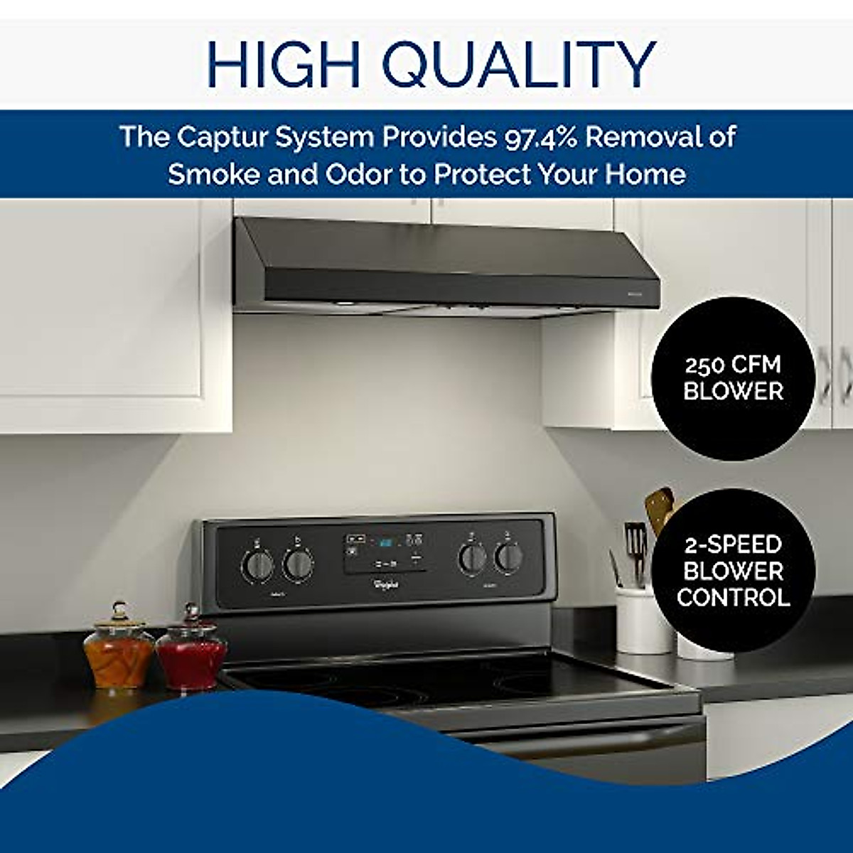 Broan-NuTone BCSD142BL Glacier Range Hood with Light, Exhaust Fan for Under Cabinet, Black, 42-inch