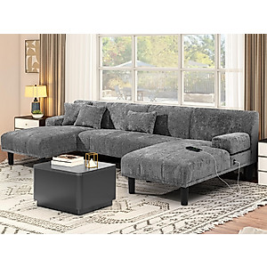 YITAHOME Sectional Couches for Living Room, U Shaped Sofa Chenille Modern Modular Couch with USB & Type C Charging Ports Double Chaise and Comfy Upholstered, Dark Grey