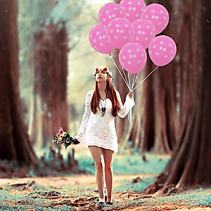 AnnoDeel 50pcs Hot Pink Polka Dot Latex Balloons, 12inch Pink Polka Dot Balloons for Graduation Anniversary Birthday Baby Show Bachelorette Party Decoration