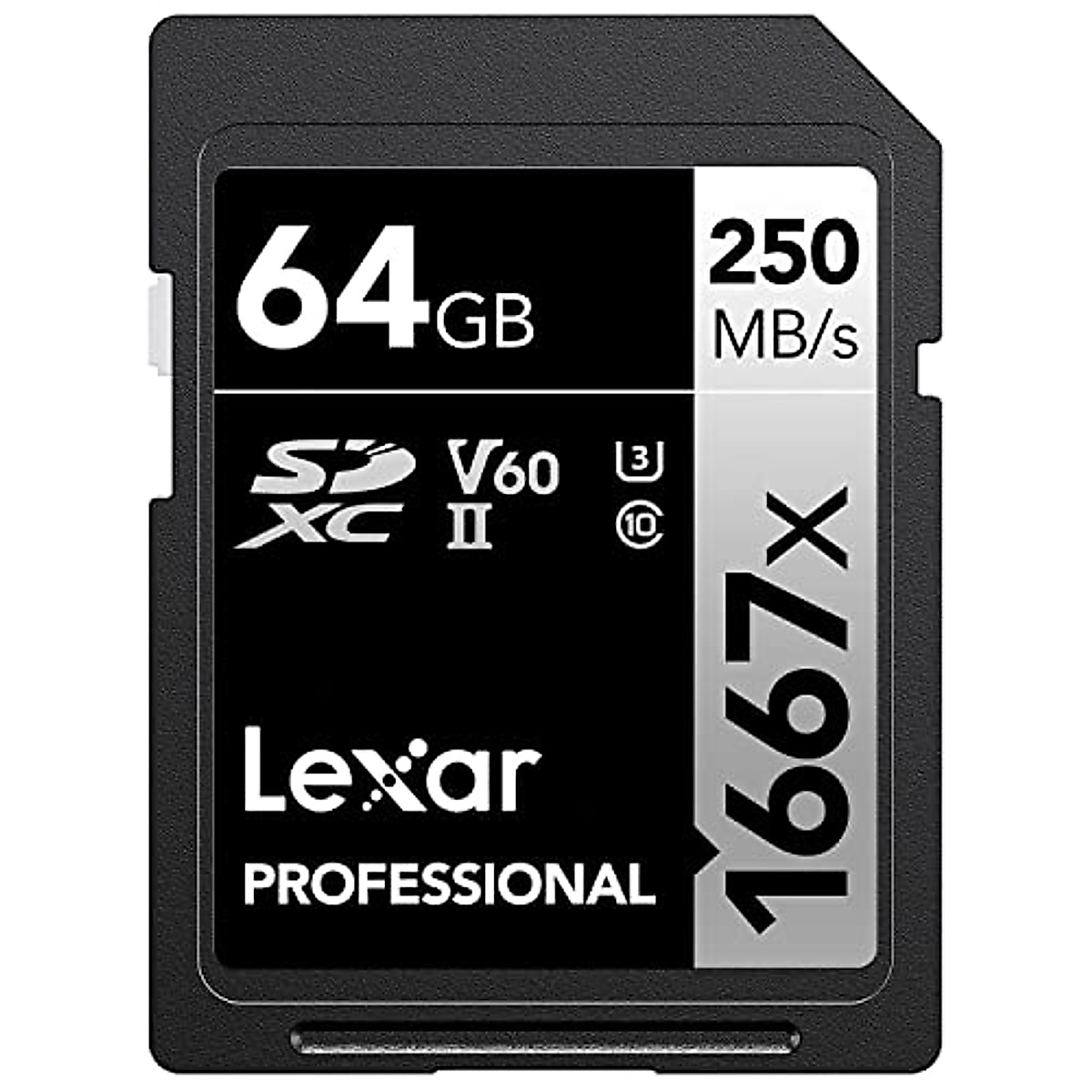 Lexar Professional 1667x 64GB SDXC UHS-II Memory Card, C10, U3, V60, Full-HD & 4K Video, Up To 250MB/s Read, for Professional Photographer, Videographer, Enthusiast (LSD64GCBNA1667)