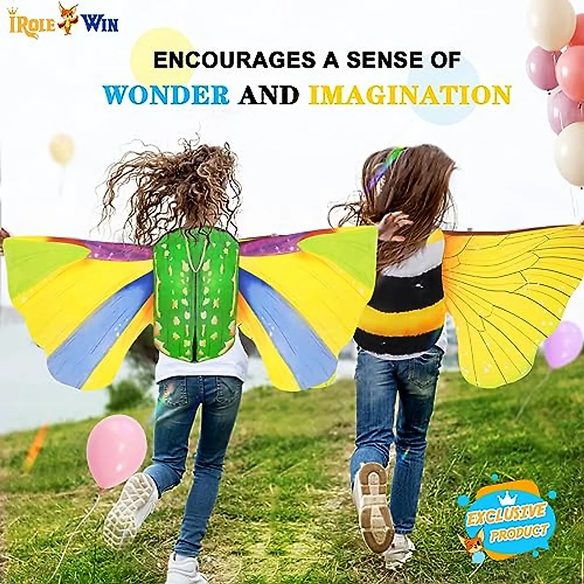 iROLEWIN Toddler-Kids Butterfly-Wings-Costume for Girls Dress-Up Clothes Dragonfly-Bee-Ladybug-Wings Bug Party Favors Gifts