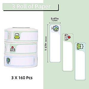 Phomemo D30 Label Maker Machine with 1 White Tape 0.47" and 3 Tape 0.47" Stationery Pattern, Portable Bluetooth Label Printer, Small Smart Phone Handheld Sticker Mini Labeler