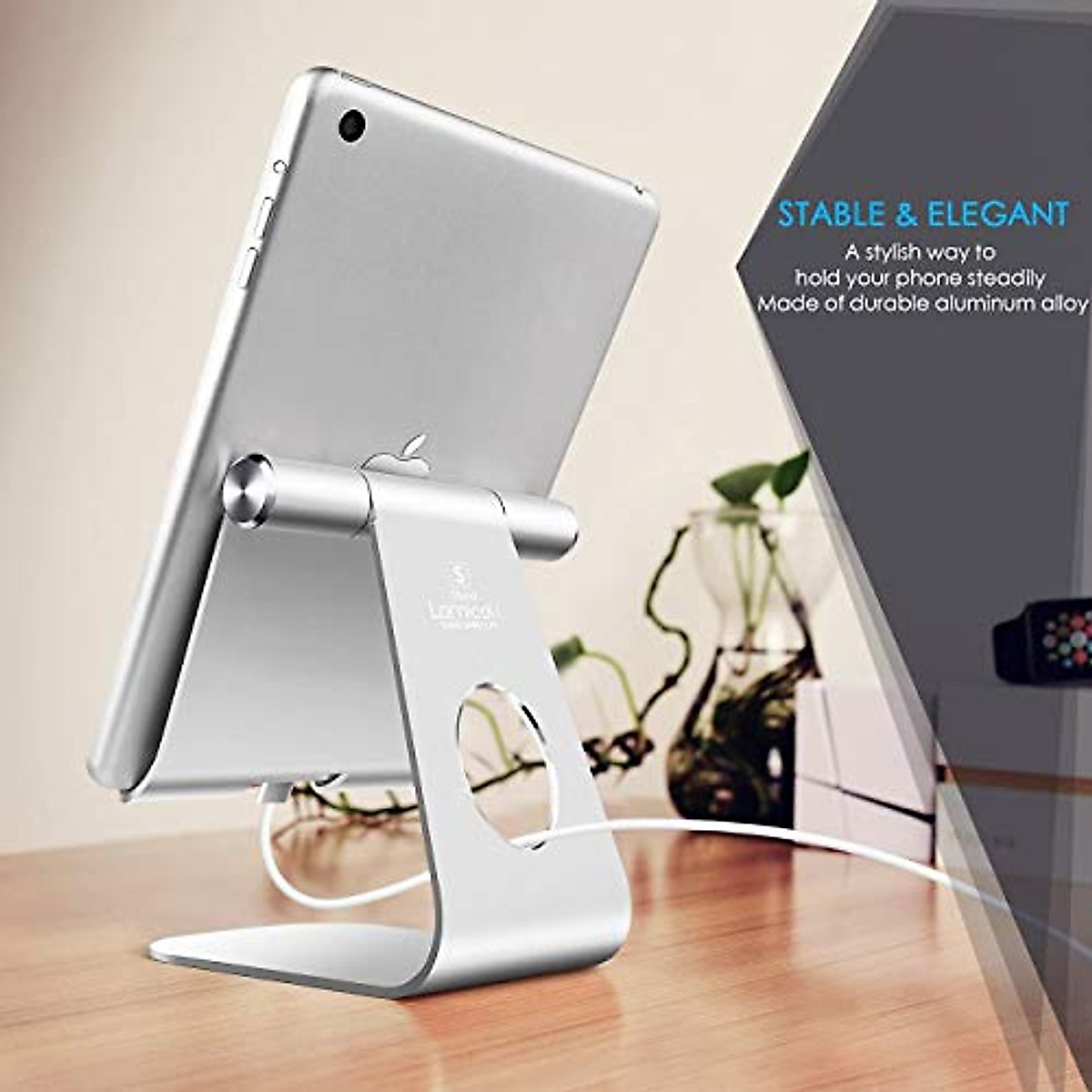 Lamicall Tablet Stand Adjustable, Tablet Holder : Desktop Holder Dock Cradle Compatible with iPad Pro 12.9,10.5, 9.7, Air Mini 2 3 4, Nexus, Accessories, Tab (4-13 inch) - Silver