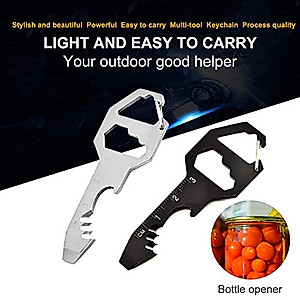 2PCS Keychain Bottle Opener Multi Tool, 100% Stainless Steel EDC Gadget, 6 Tools in 1 [Bottle Opener, Wrench, Screw Driver, Metric Ruler,Cord Cutter] Universal Everyday Carry Pocket and Backpack Tool