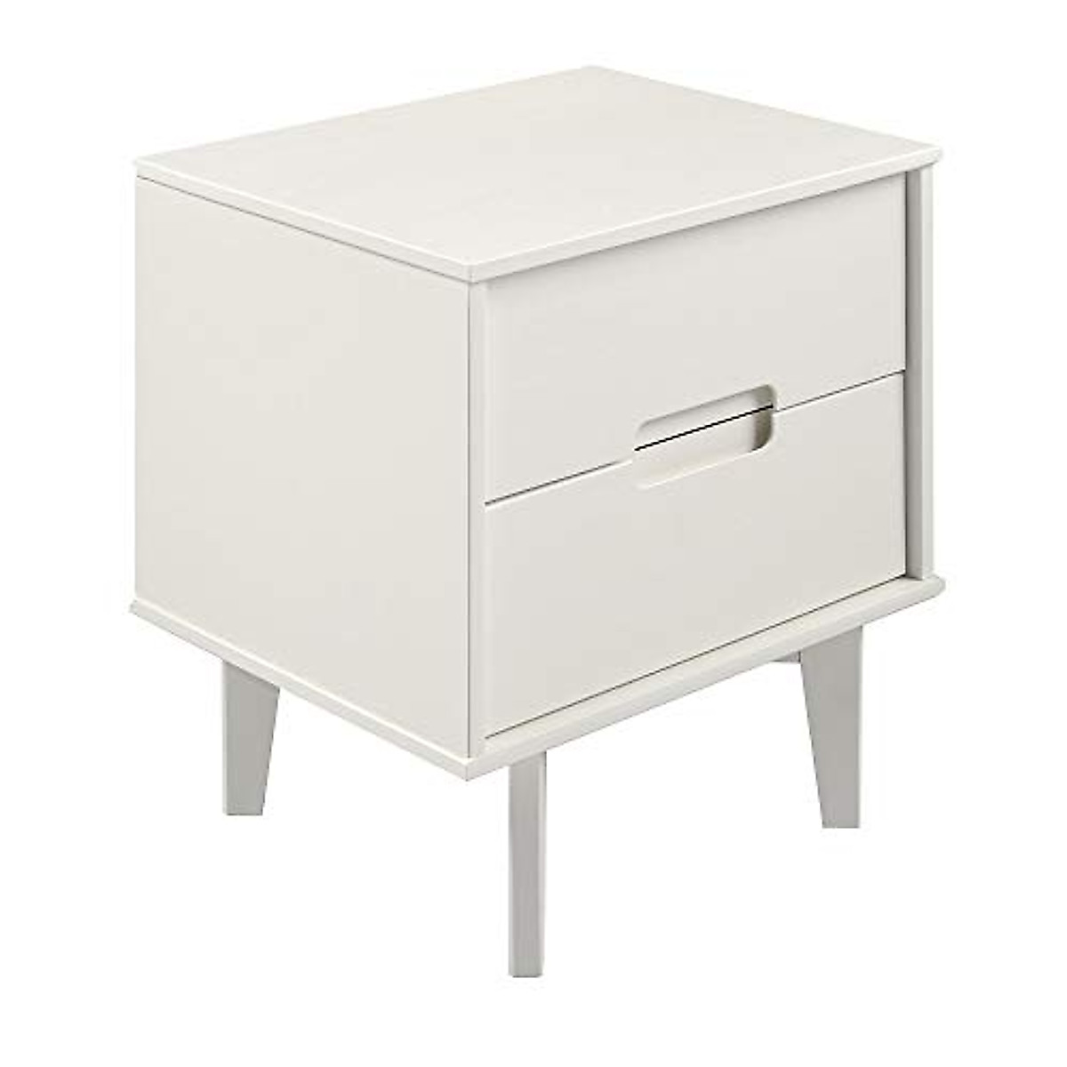 Walker Edison Furniture AZR2DSLNSWH Solid Wood 2-Drawer Groove Handle End Side Table Nightstand with Storage, 24" H, White