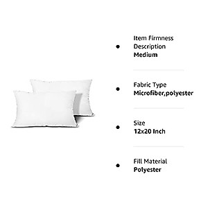 EDOW Throw Pillow Inserts, Set of 2 Lightweight Down Alternative Polyester Pillow, Couch Cushion, Sham Stuffer, Machine Washable. (White, 12x20)