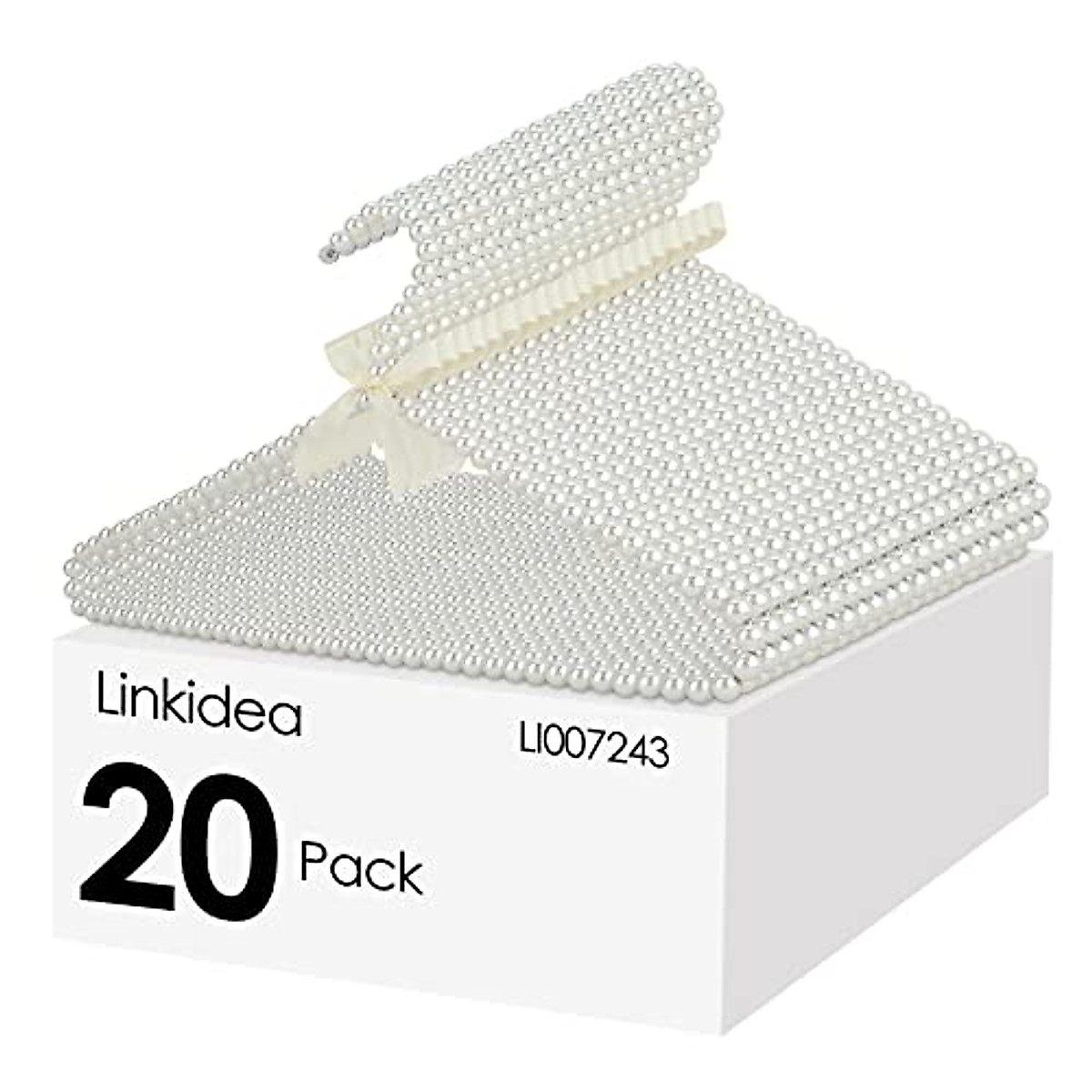 Linkidea 20 Pack Pearl Beaded Clothes Hangers Bulk Pack, Wholesale Multi-Pack Plastic Elegant Clothes Dress Pants Hanger, Closet Coat Storage Organizer Standard Hangers (White)