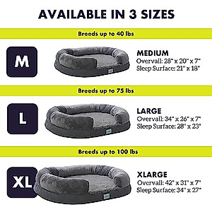 Furated Orthopedic Dog Beds for Large Dogs, Curved Bolster Dog Couch Bed with Egg-Crate Foam, Dog Sofa Bed with Removable Washable Cover and Waterproof Liner, Iron Gray, L