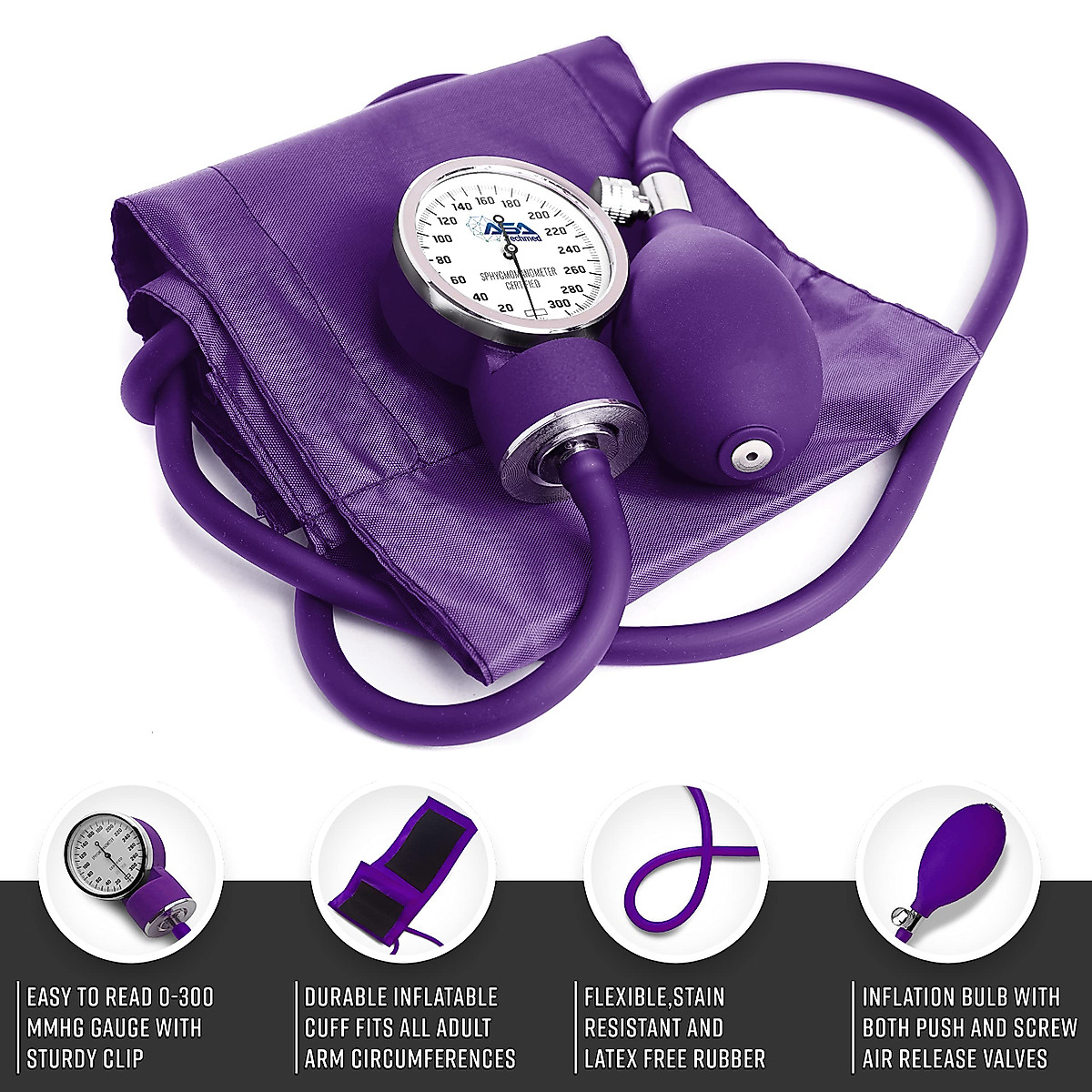 ASA TECHMED Dual Head Sprague Stethoscope and Sphygmomanometer Manual Blood Pressure Cuff Set with Case, Gift for Medical Students, Doctors, Nurses, EMT and Paramedics, Purple