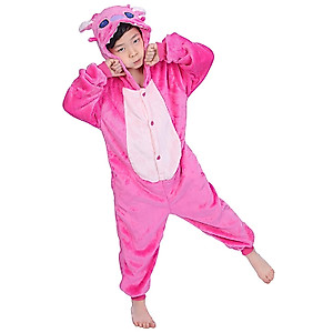 LeaveLive Kids Animal Onesies Halloween Cosplay Costume Pajamas(125#(55-59 inch), kidpinkY)