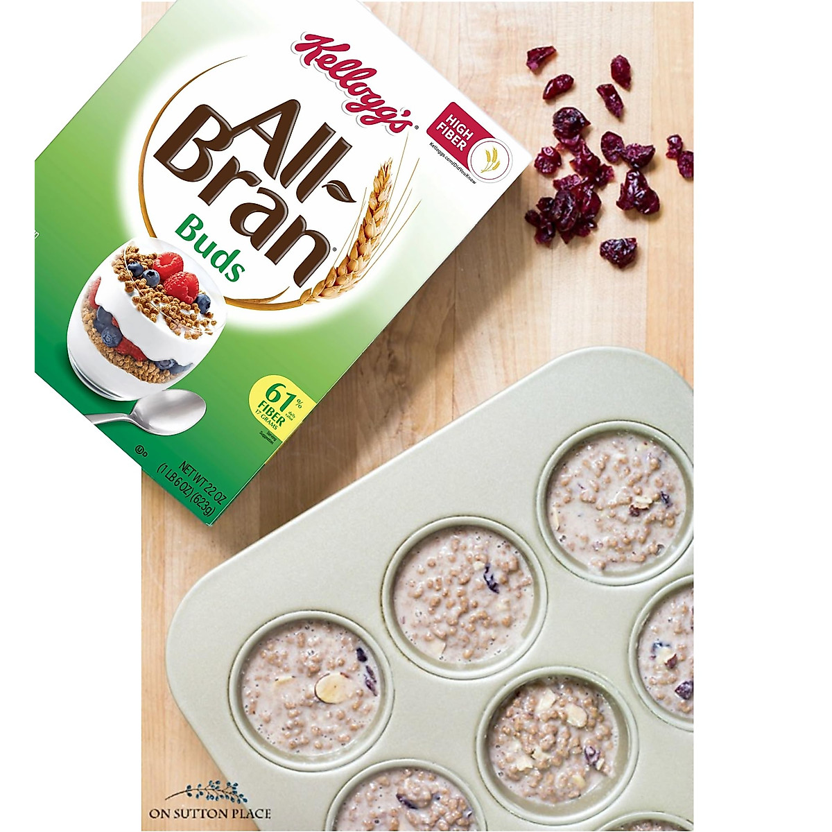 Kellogg's All-Bran Buds Cereal, 22 Ounce Box (Pack of 2) with By The Cup Cereal Bowl