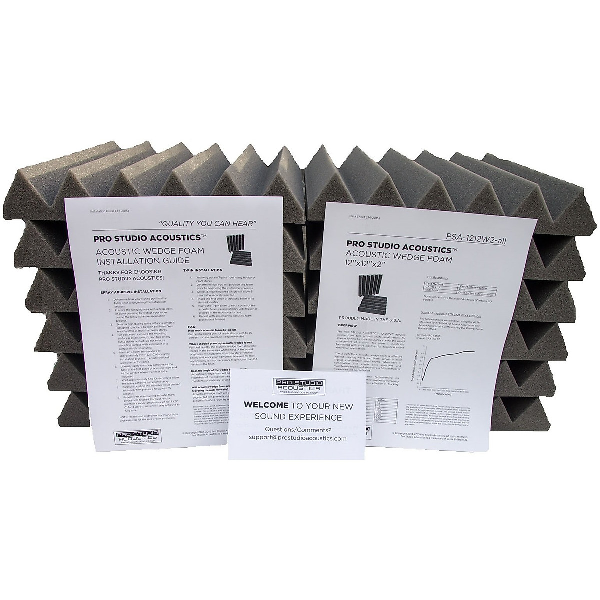 Pro Studio Acoustics - Charcoal - 12"x12"x2" Acoustic Wedge Foam Absorption Soundproofing Tiles - 12 Pack