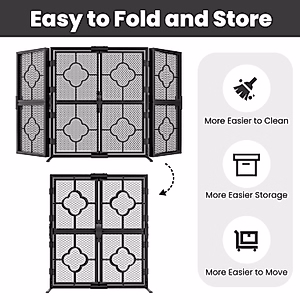 Amagabeli 48 x 28 Inch Fireplace Screen with Doors 3 Panel Foldable Wrought Iron Furnace Fireguards Fireplace Cover Free Standing Large Screen for Fireplace Wood Burning Metal Mesh Fire Spark (Black)