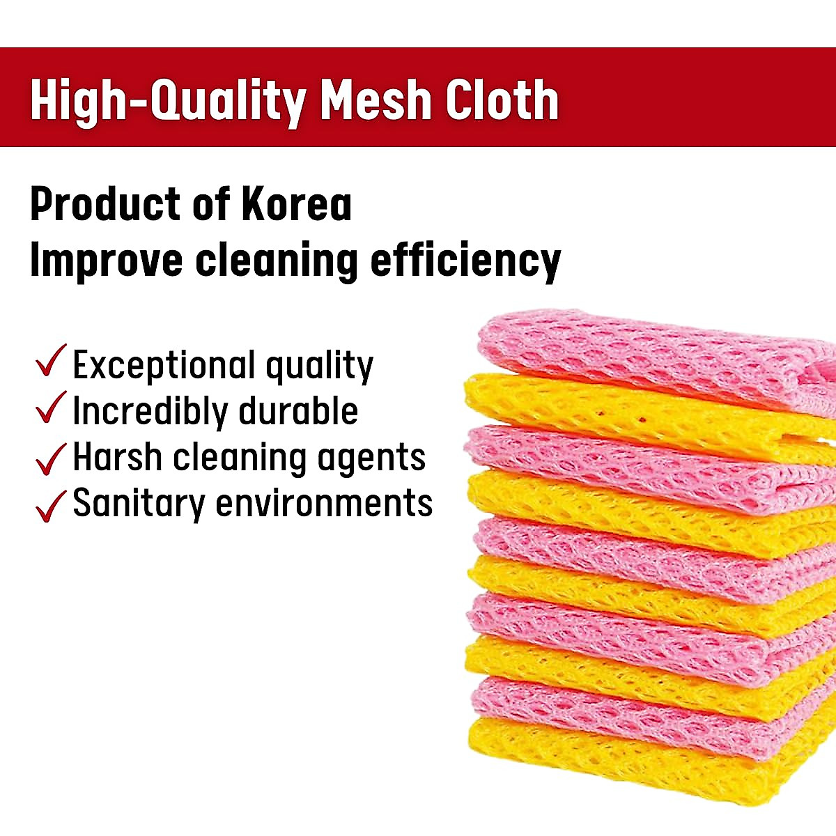 UNHA's Dish Scrubber Cloth - Mesh Dishwashing Scouring Pad for Kitchen - Non-Abrasive, Non-Absorbent, Quick Dry, Odorless Polyester Scrubbing Dish Net Cloths - 10 Pack