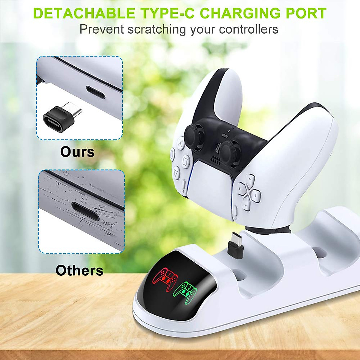 PS5 Controller Charger, findway PS 5 DualSense Controller Charging Station, Dual USB Type-C Fast Charging Dock with LED Indicator, Compatible for Playstation 5 / PS5/ Controller