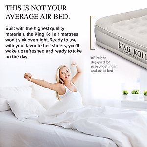 King Koil Luxury Twin Air Mattress with Built-in High Speed Pump for Camping, Home & Guests - Twin Size Double High Airbed Luxury Inflatable Blow Up Mattress Waterproof