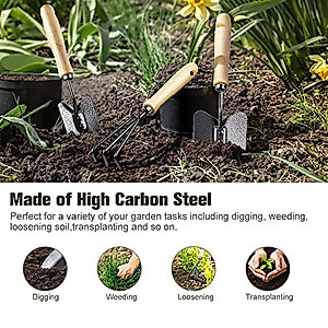 MOSFiATA Gardening Tools Set, 3 Pcs Garden Tools Set, High Carbon Steel Heavy Duty Gardening Tools Kit Includes Hand Trowel, Transplant Trowel and Cultivator Hand Rake, Gardening Gifts for Women Men