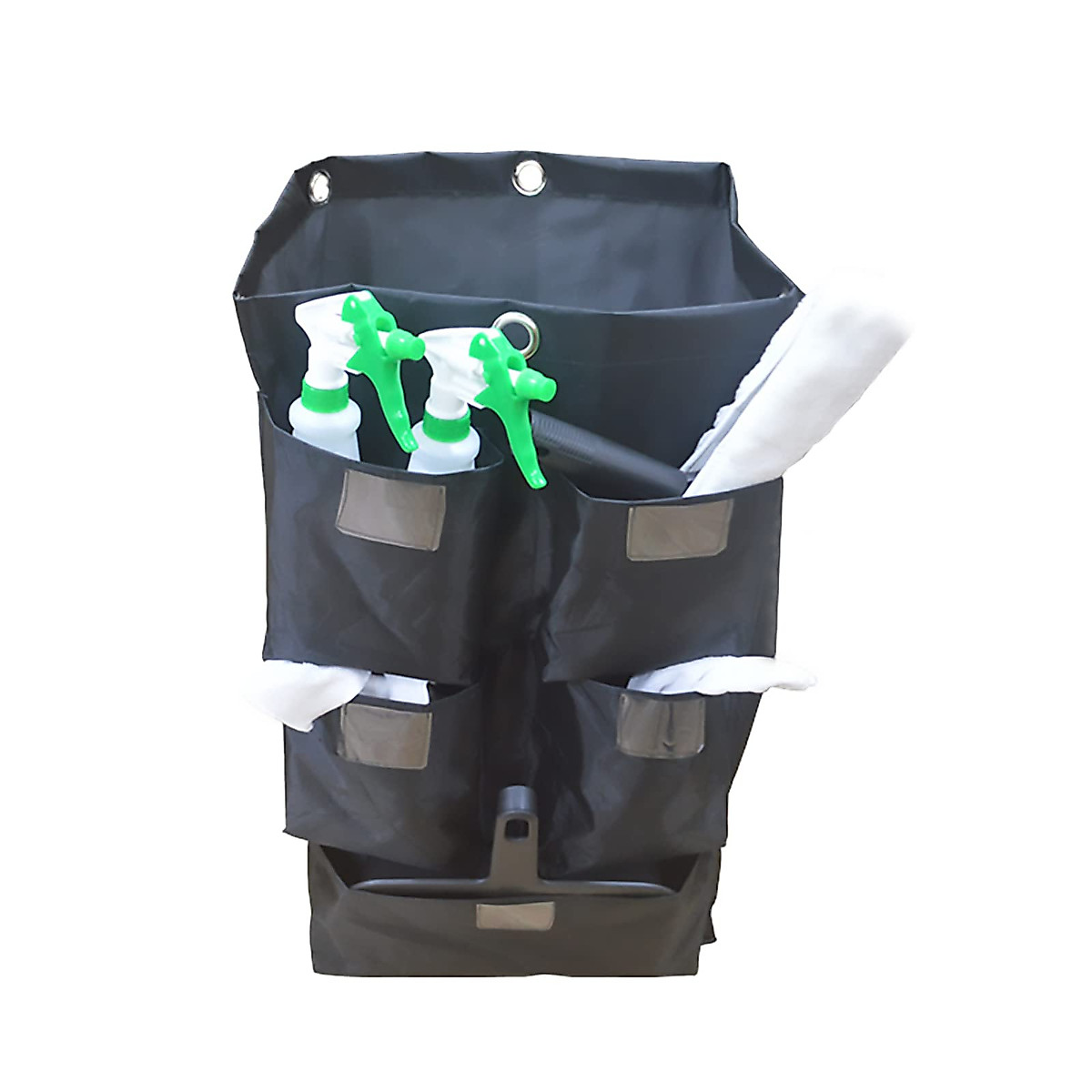 5 Pockets Replacement Janitorial Cart Bag, High Capacity Waterproof Thickened Housekeeping Commercial Janitor Cleaning Cart Bag Housekeepers Cart Bag with 6 Brass Grommets - 16 x 11 x 27 inches