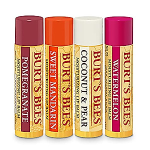 Burt’s Bees Holiday Gift, 4 Lip Balm Stocking Stuffer Products, Beeswax Fruit Set - Pomegranate, Sweet Mandarin, Coconut and Pear & Watermelon (Old Version)