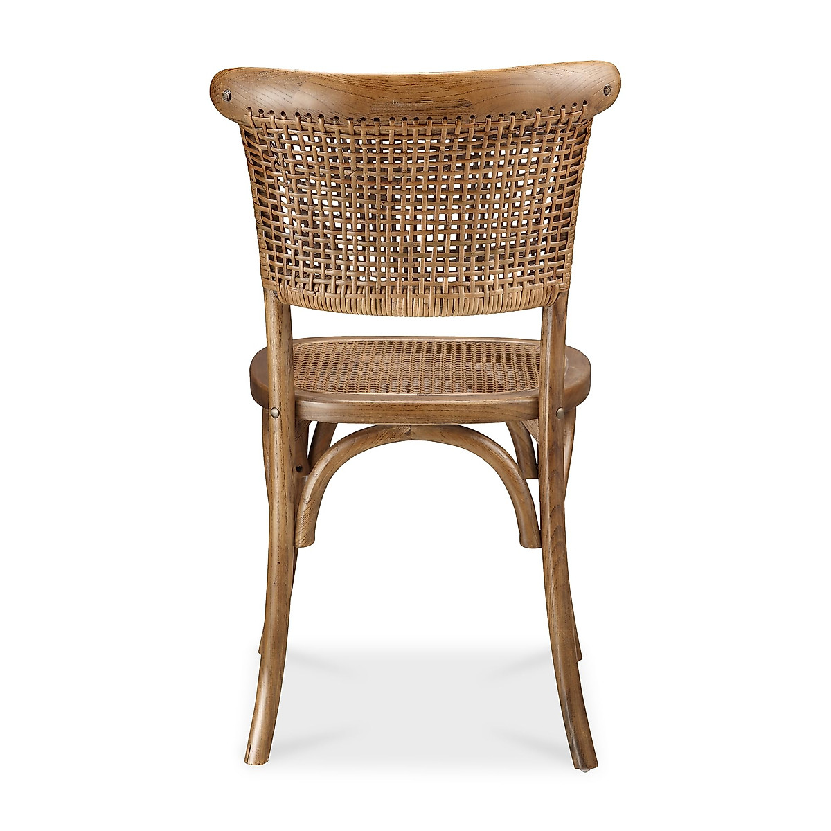 NADAAL STUDIOS Winston Dining Chair, Solid Elm with Rattan Cushioning, Light Brown- Set of Two