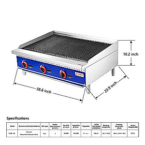 Commercial Countertop Lava Rock Charbroiler - KITMA 36 Inches Natural Gas Char Rock Broiler with Grill - Restaurant Equipment for BBQ, 105,000 BTU