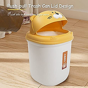 YISTOS Cute Flip Trash Can ,Plastic Waste Garbage Can,Tiger Waste Can ,Cute Animal Shape Trash Cans Kawaii Trash Can Cute Tiger Trash Can for Home, Office, Bathroom, White, a