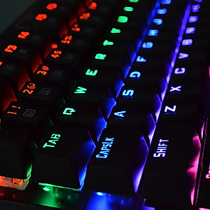 Granvela E-yooso Z-77 Mechanical Keyboard | Aluminium Panel | Tactile Clicky Blue Switches | Rainbow LED Backlit | N-Key Rollover | 87-Key Tenkeyless | Hot Swappable -Black