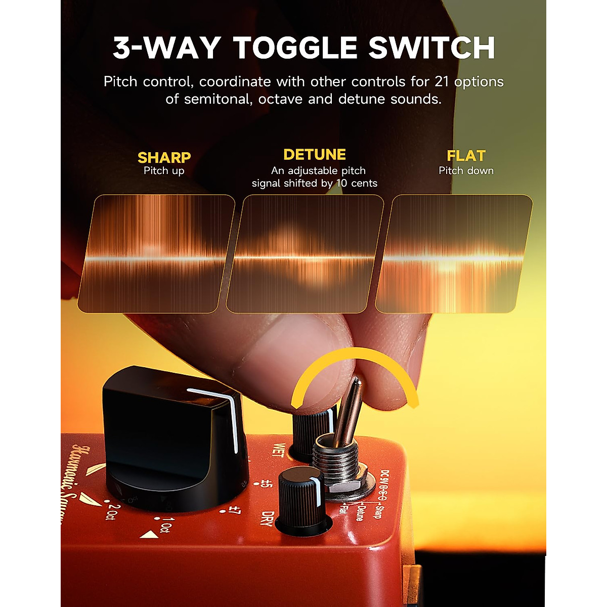 Donner Octave Guitar Pedal, Harmonic Square Digital Octave Mini Pedal Pitch Shifter 7 Shift Types 3 Tone Modes Sharp Detune Flat True Bypass