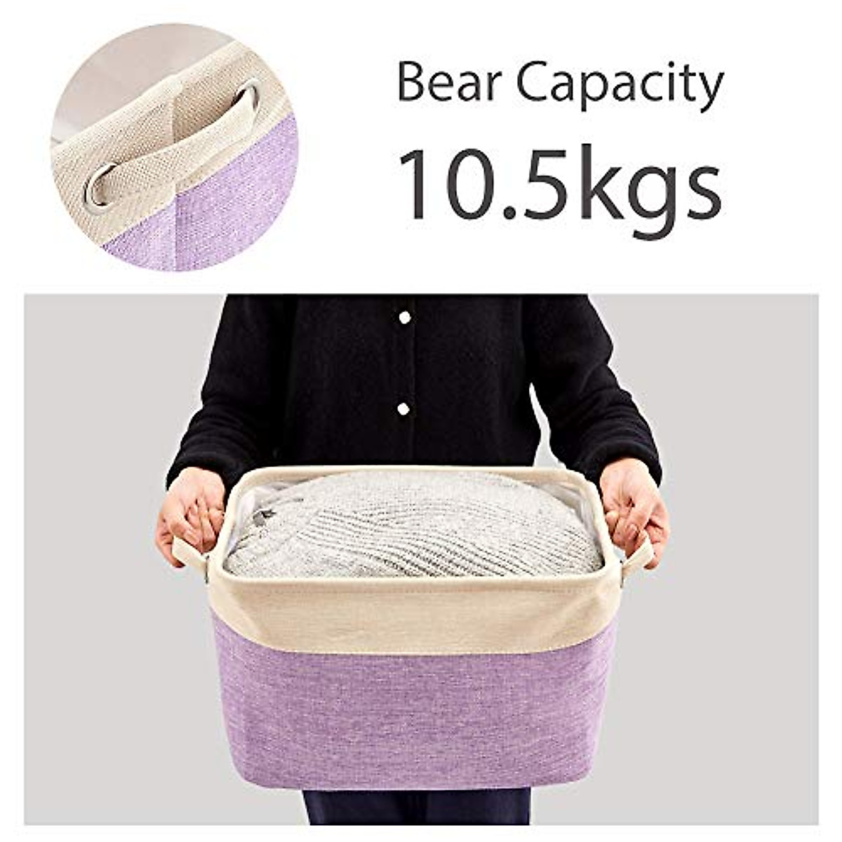 EZOWare Set of 3 Large Canvas Fabric Tweed Storage Organizer Cube Set W/Handles for Nursery Kids Toddlers Home and Office - 15 L x 10.5 W x 9.4 H -Mixed Crème