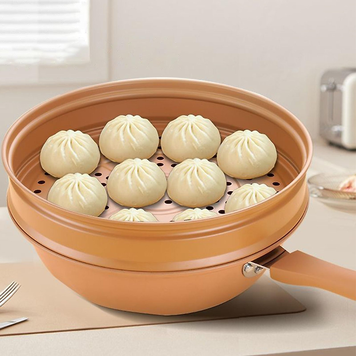 Iron Wok, Scratch Resistant Small Wok Pan with Lid, Energy-concentrating Pan Cookware, All In 1 Bottom Steaming and Cooking Chinese Wok, Nonstick Woks & Stir Fry Pans for Induction, Electric Stoves