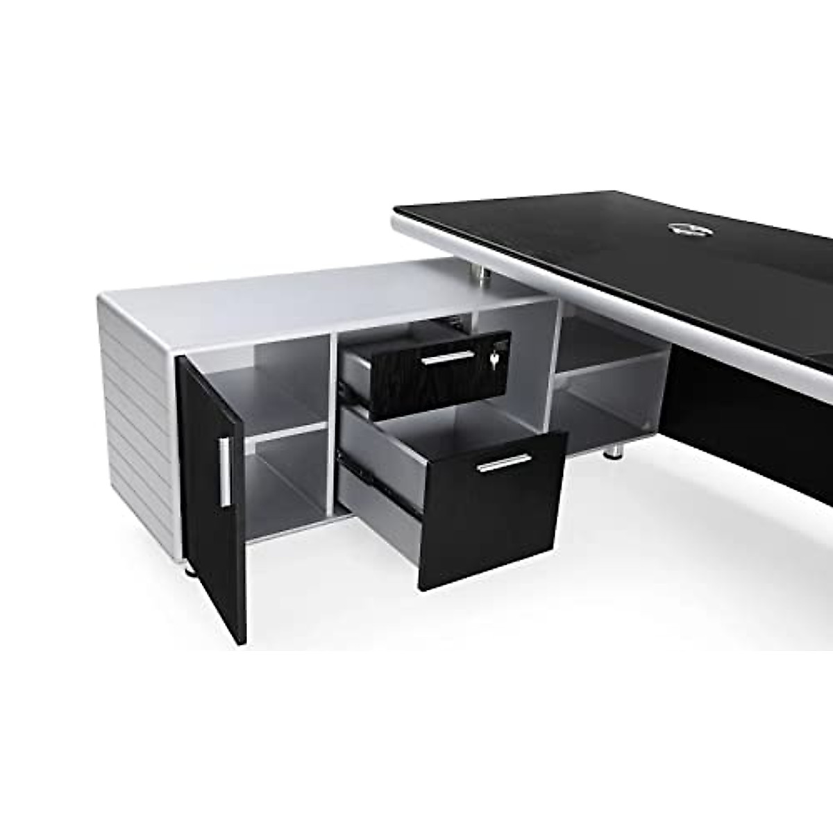 Zuri Furniture 83" Modern Kennedy Executive Black Oak Wood Desk with Left Return